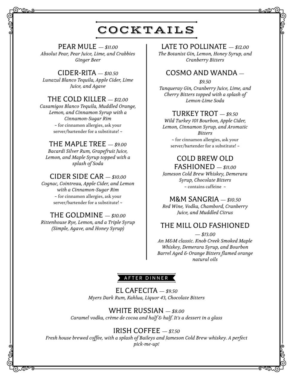 Browse the Sandwich, Entree, Kids' and Drinks Menus at Main & Mill ...