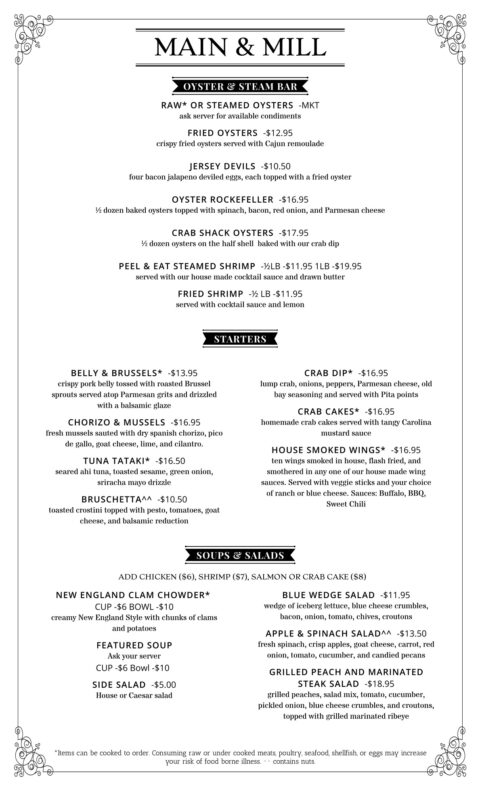 Browse the Sandwich, Entree, Kids' and Drinks Menus at Main & Mill ...