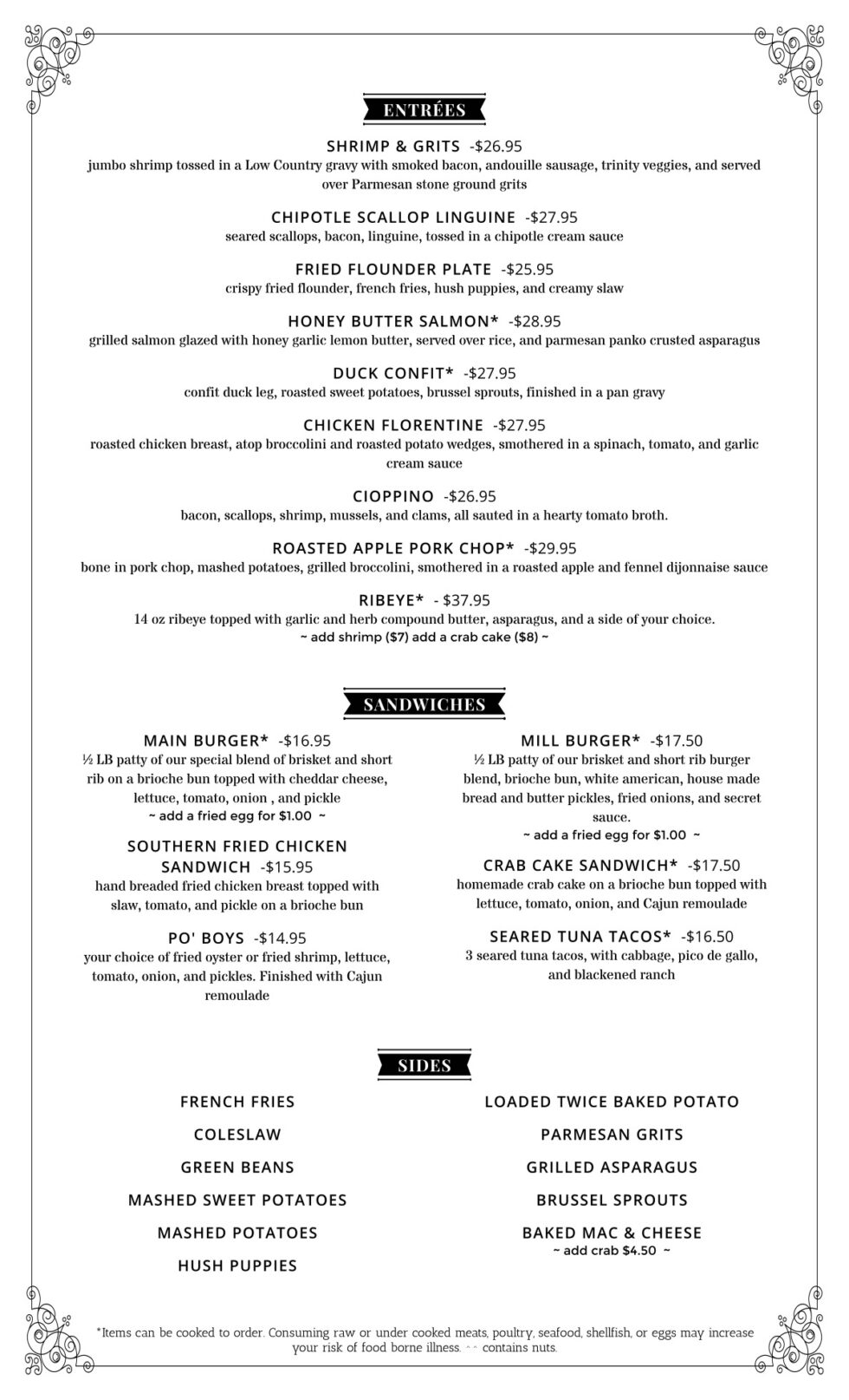 Browse the Sandwich, Entree, Kids' and Drinks Menus at Main & Mill ...